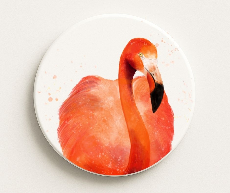 Flamingo Ceramic Coaster – Hand Illustrated Tropical Bird – MerikaArt