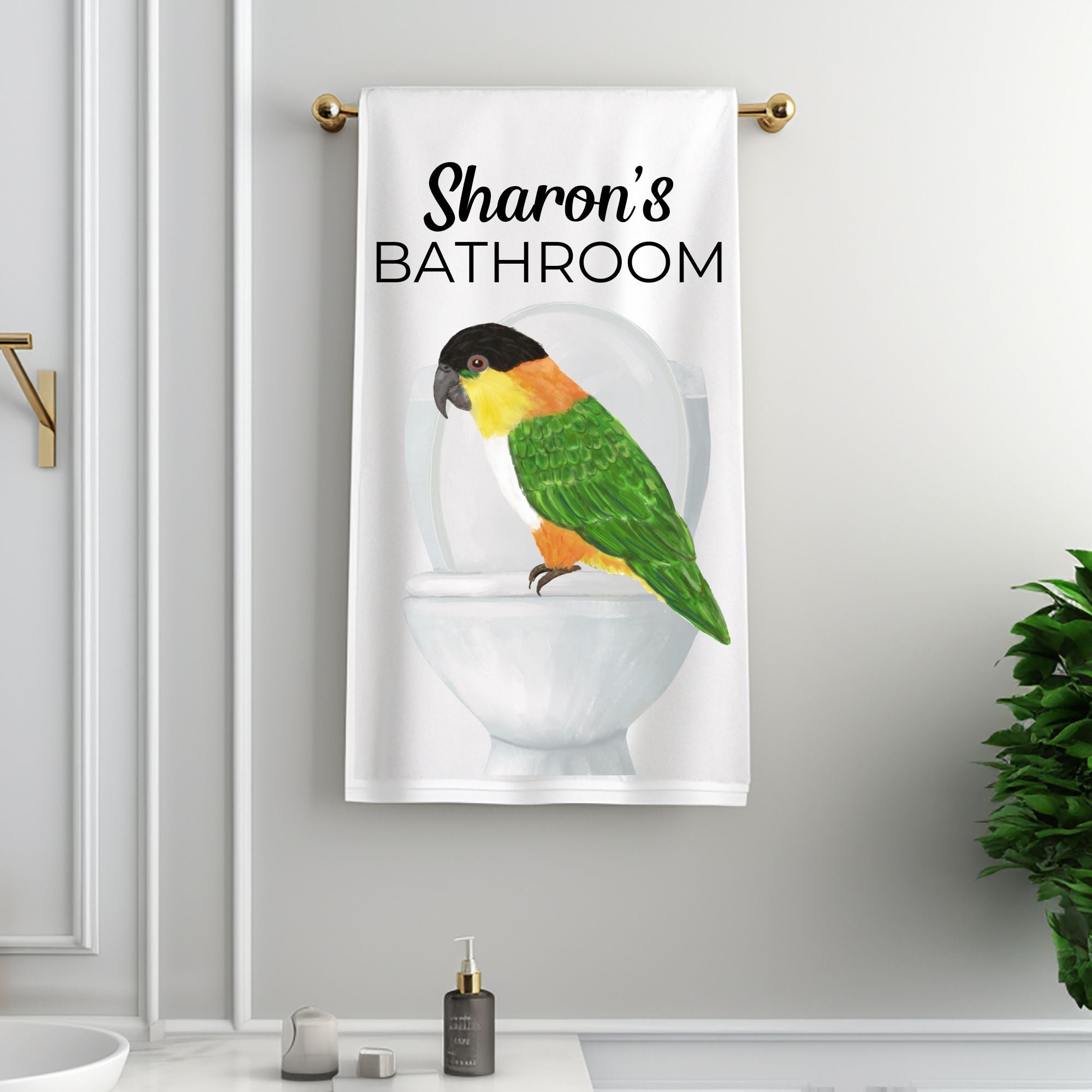 Parrot on Toilet Bathroom Towel – Funny Gift for Bird Lovers – MerikaArt